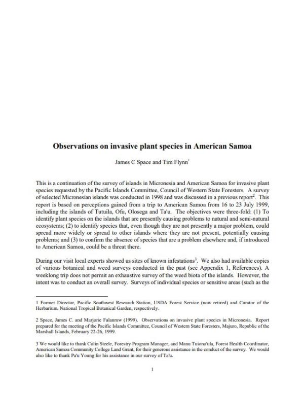 Reports on invasive species on Pacific islands: survey report: American ...